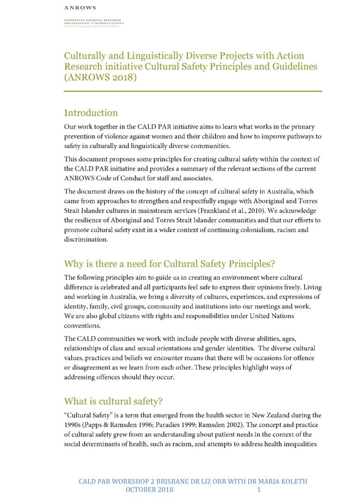Cultural Safety Principles and Guidelines | ANROWS - Australia's ...